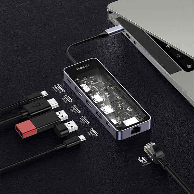 Recci 6 In 1 Hub Transparent Design 100W - iCase Stores
