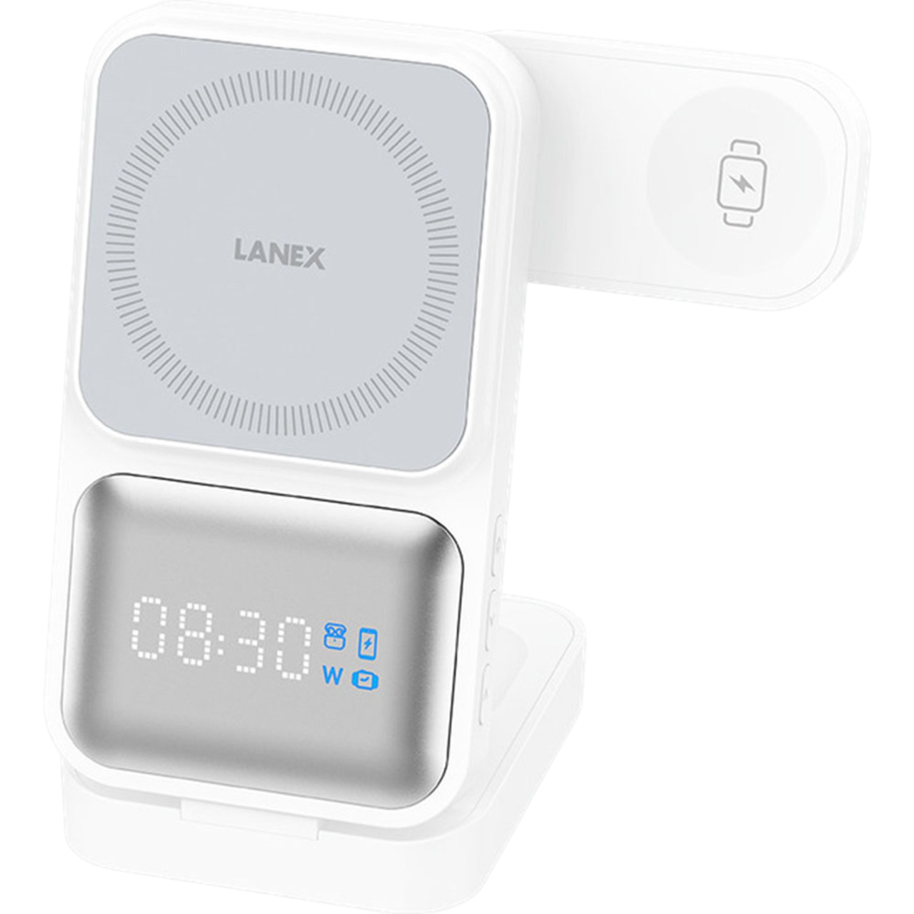 LANEX 3-in-1 Wireless Charger 15W Fast Charging Dock with Digital Clock ...